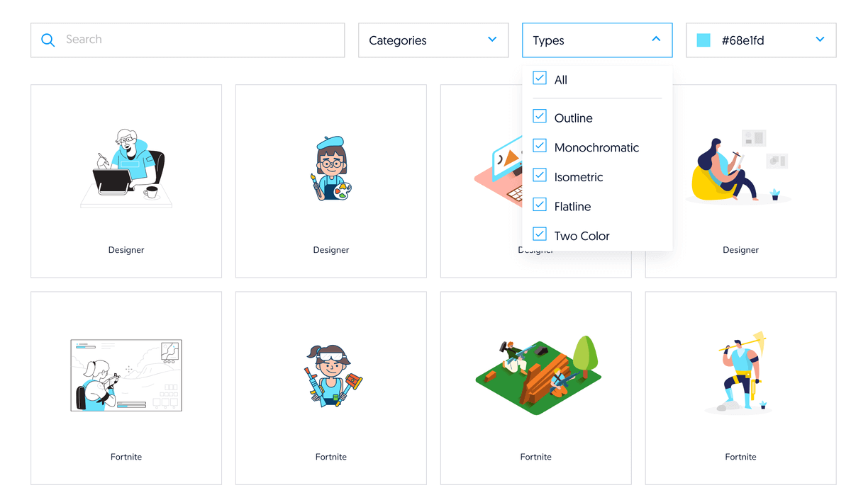 ManyPixels Gallery 超過2500張免費插圖素材庫，可自訂圖片顏色 - 科技兔