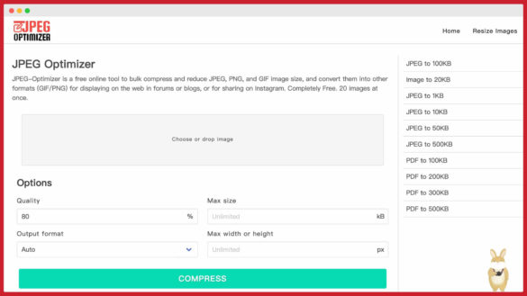 JPEG Optimizer 免費 JPG 線上圖片壓縮工具，可設定壓縮品質與照片尺寸 - 科技兔