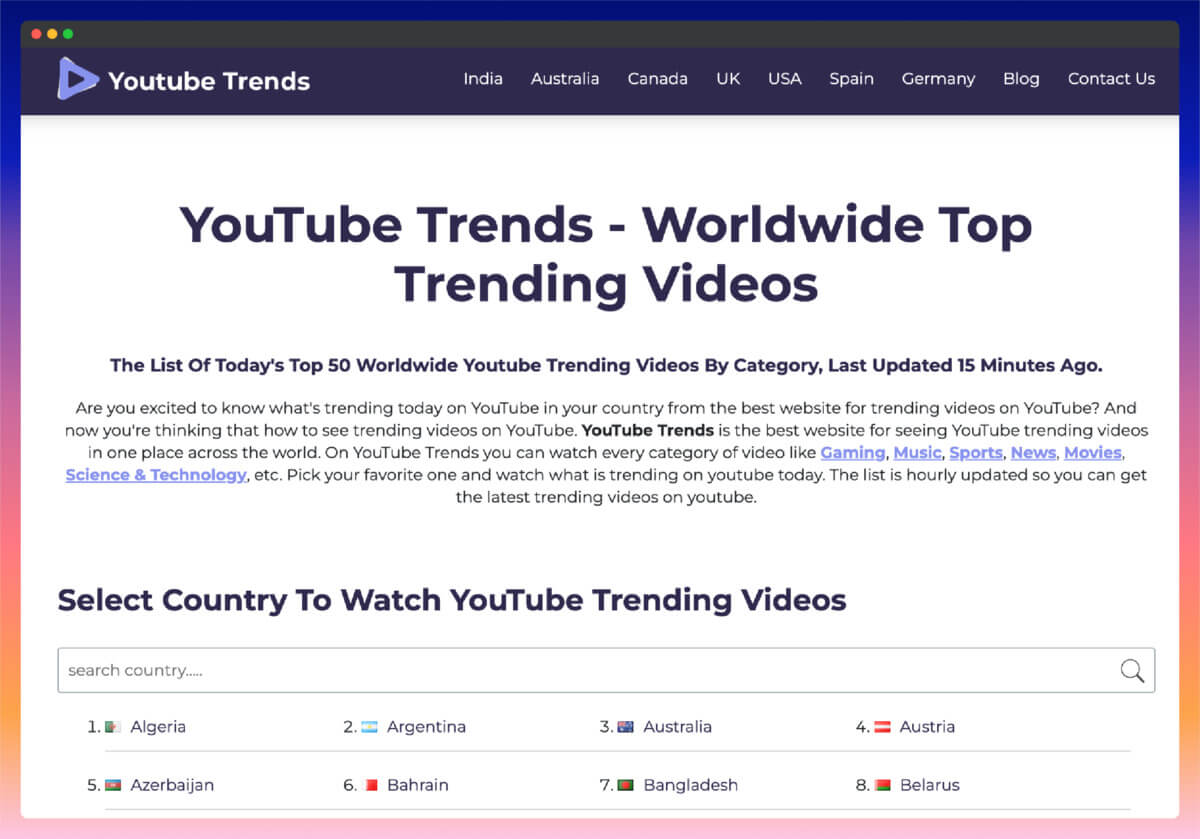 YTTrendz 追蹤 Youtube 每日最熱門各國影片 - 科技兔